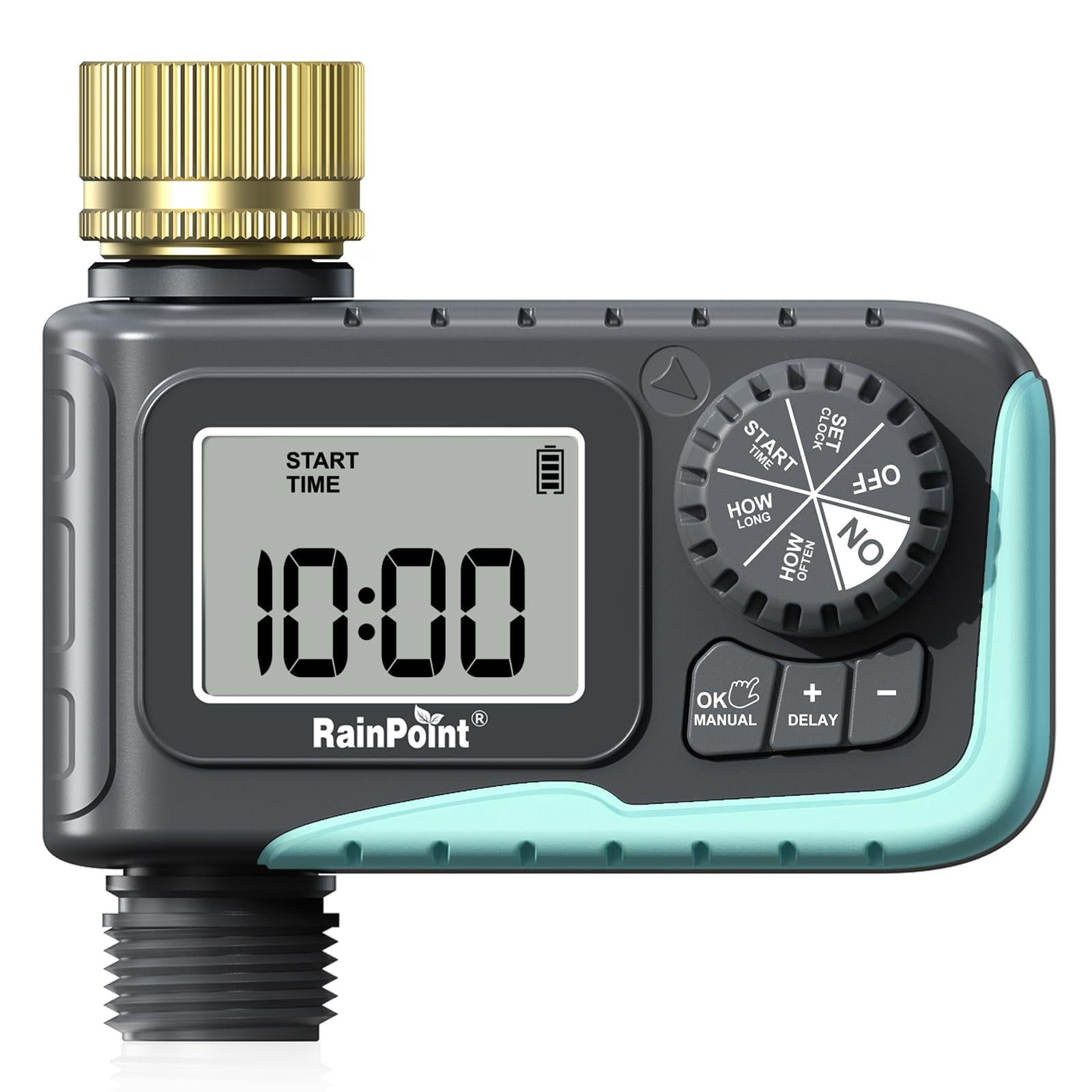 RAINPOINT Sprinkler Timer with Brass Swivel, Programmable Water Timer for Garden Hose with Rain ...