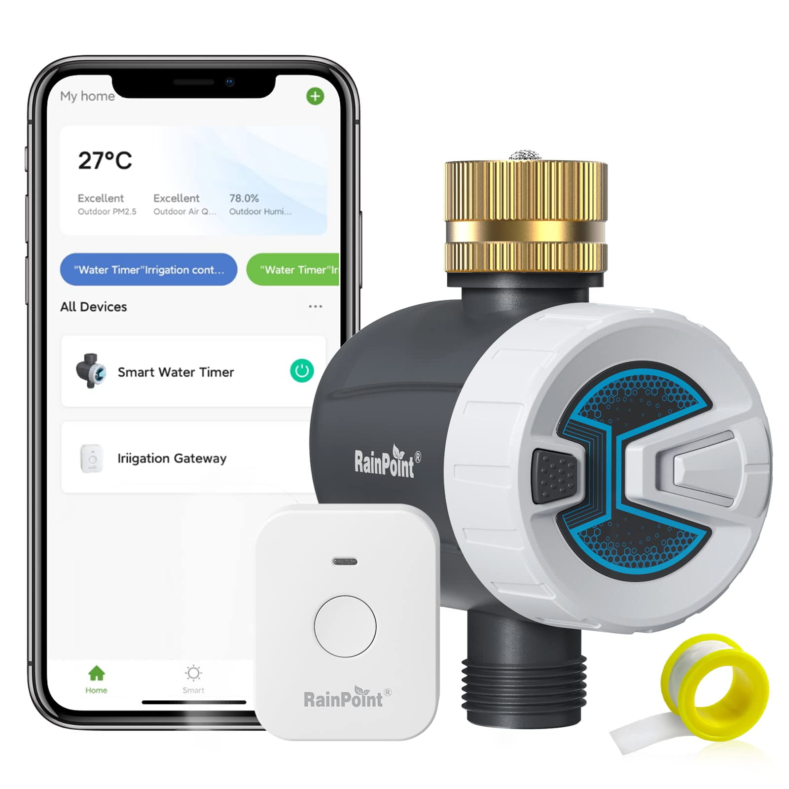RAINPOINT WiFi Water Timer, Brass Inlet Smart Hose Faucet Timer ...