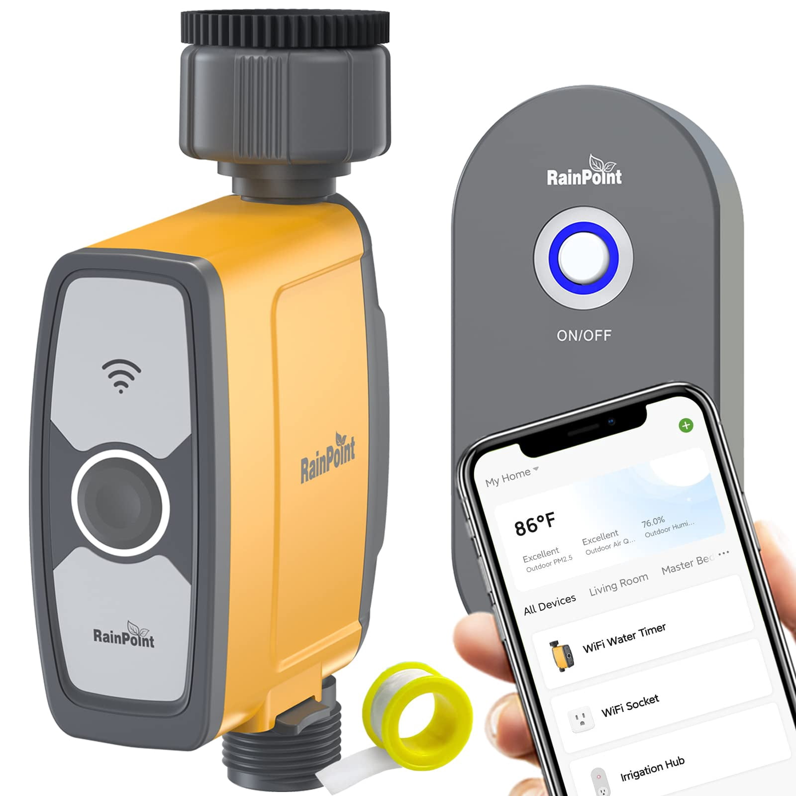 RAINPOINT WiFi Water Timer Hose Timer - Smart Garden Hose Faucet Timer with Weather Aware/3 ...