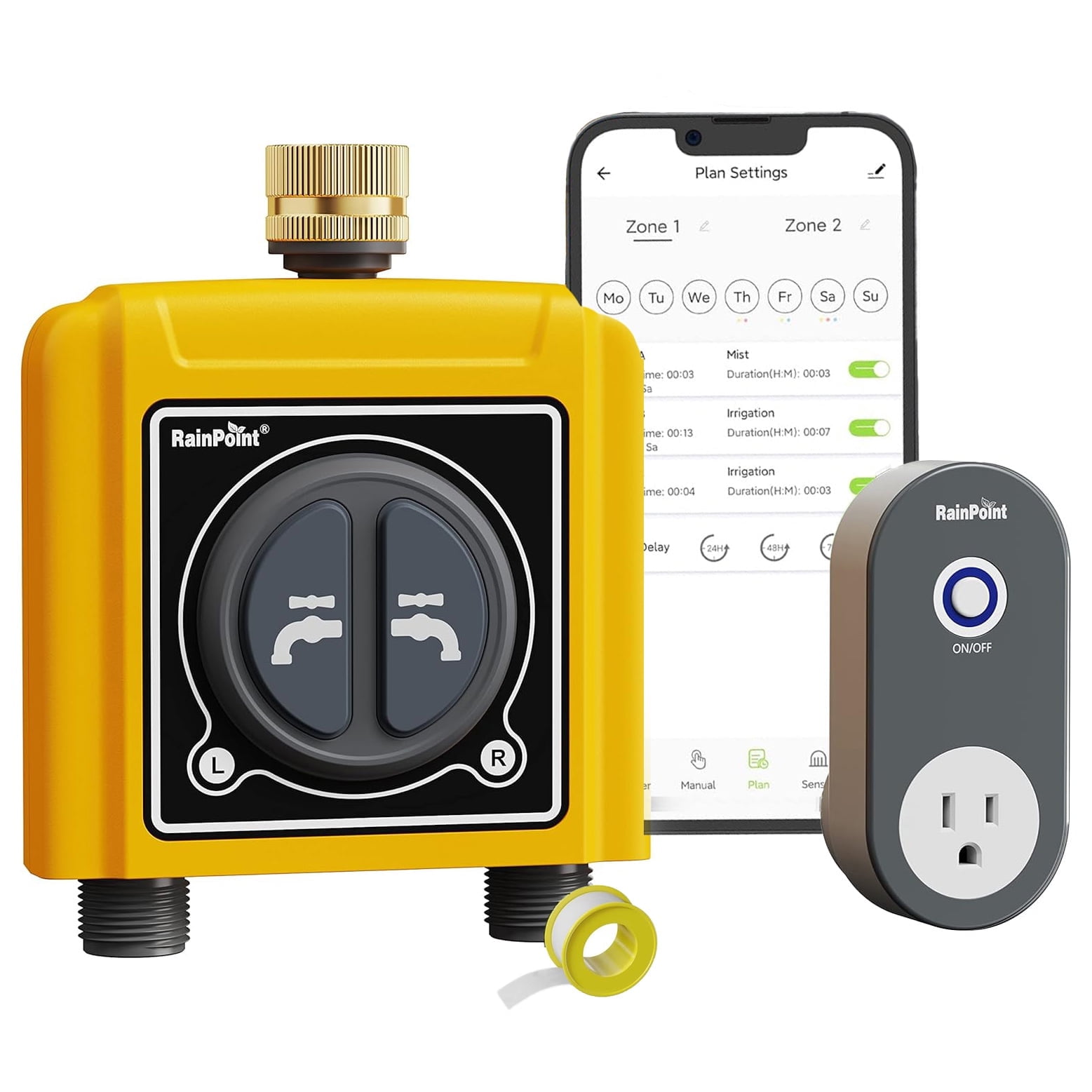 RAINPOINT Outdoor Automatic Programmable 2-Zone Wifi Water Timer ...