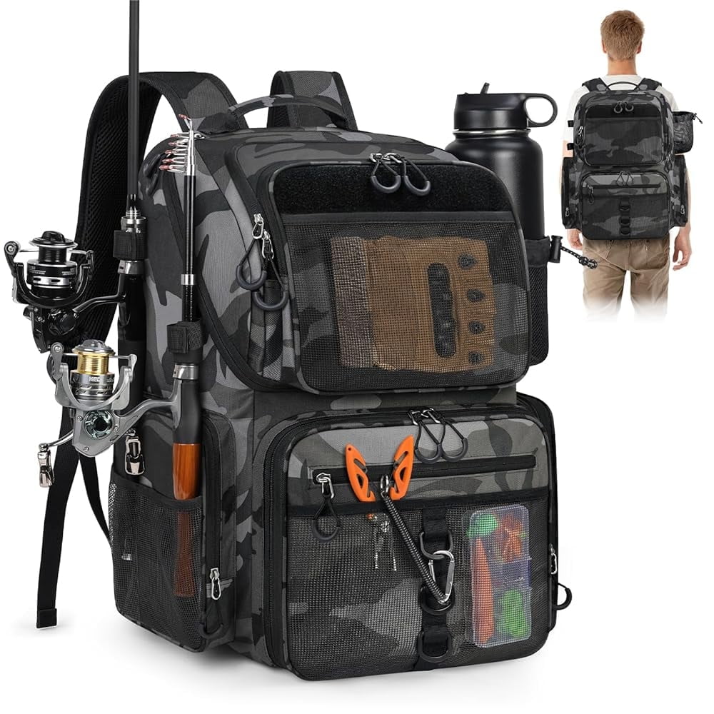 RAINSMORE 45L Fishing Backpack with Rod Holder & Waterproof Rain Cover ...