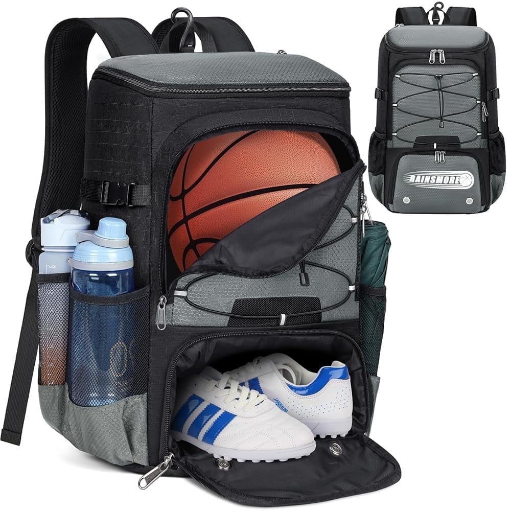RAINSMORE Basketball Backpack 45L Basketball Bag with Separate Ball ...