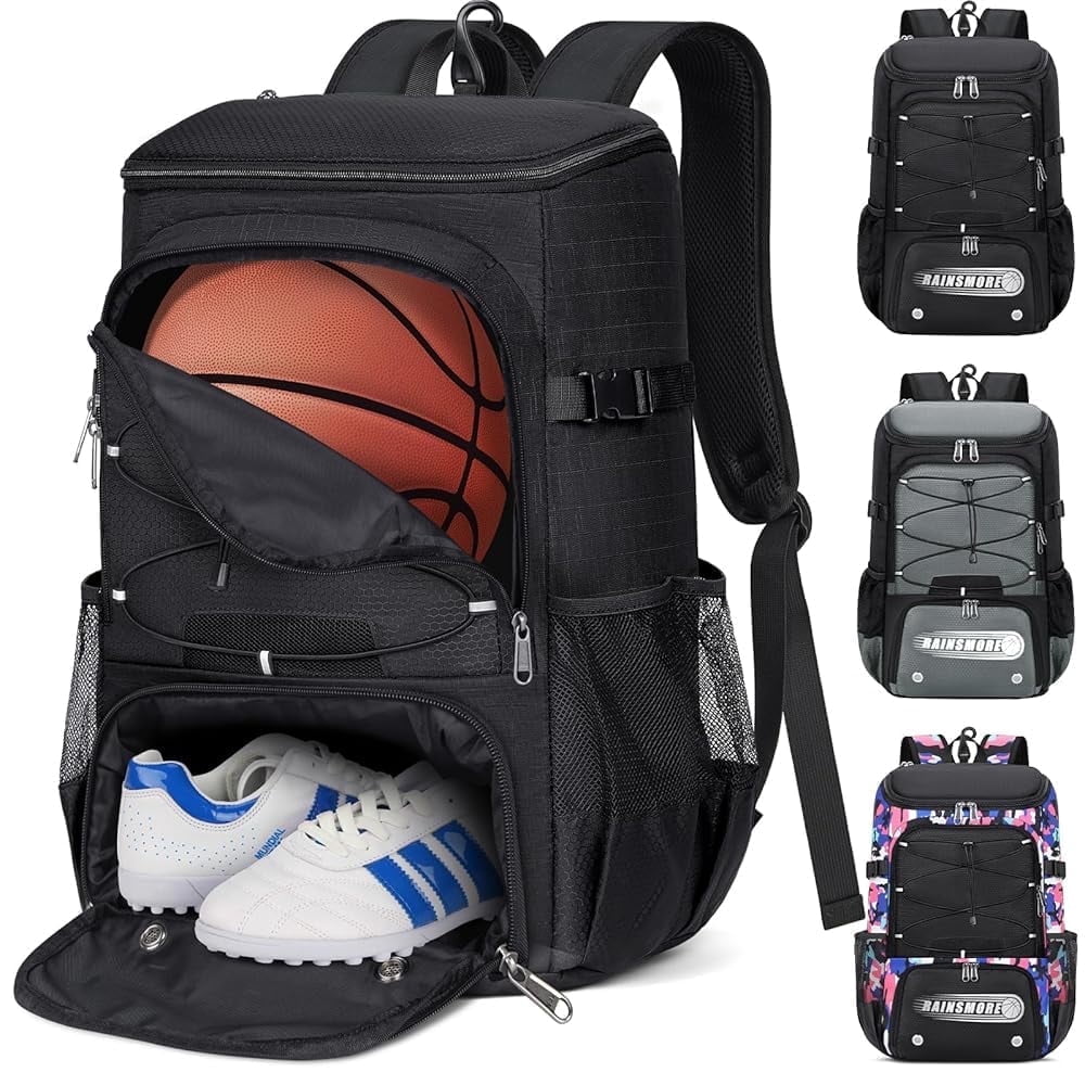 RAINSMORE Basketball Backpack 45L Basketball Bag with Separate Ball ...