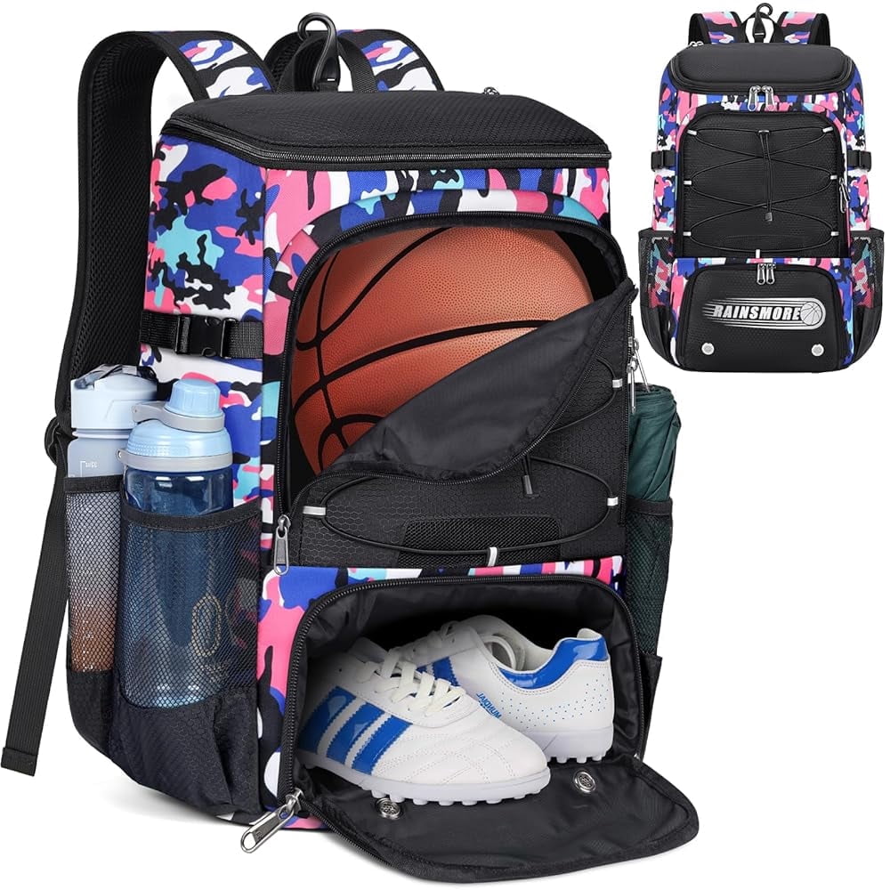 RAINSMORE Basketball Backpack 45L Basketball Bag with Separate Ball ...