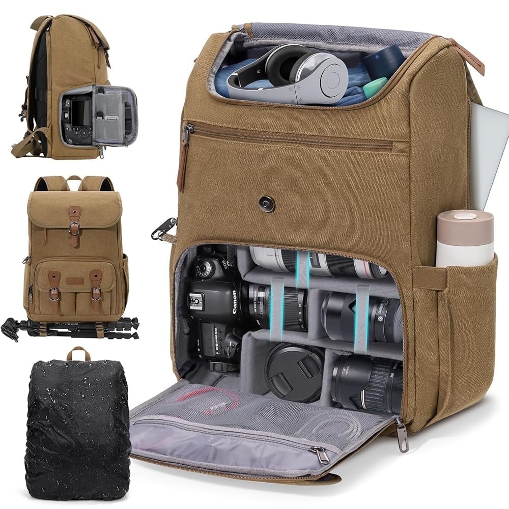 RAINSMORE Camera Bag Backpack for DSLR/SLR Mirrorless 15.6 Inch Laptop ...