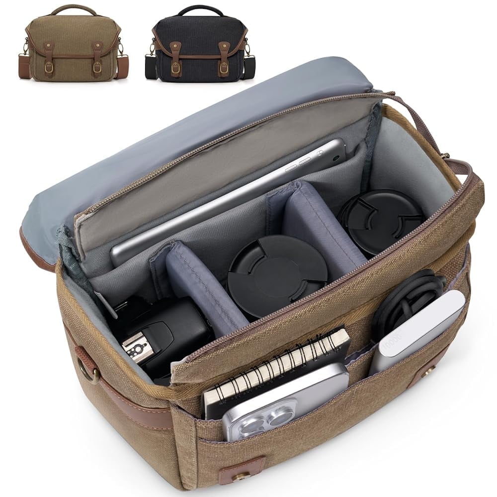 RAINSMORE Canvas Camera Bag, DSLR/SLR/Mirrorless Small Camera Sling ...