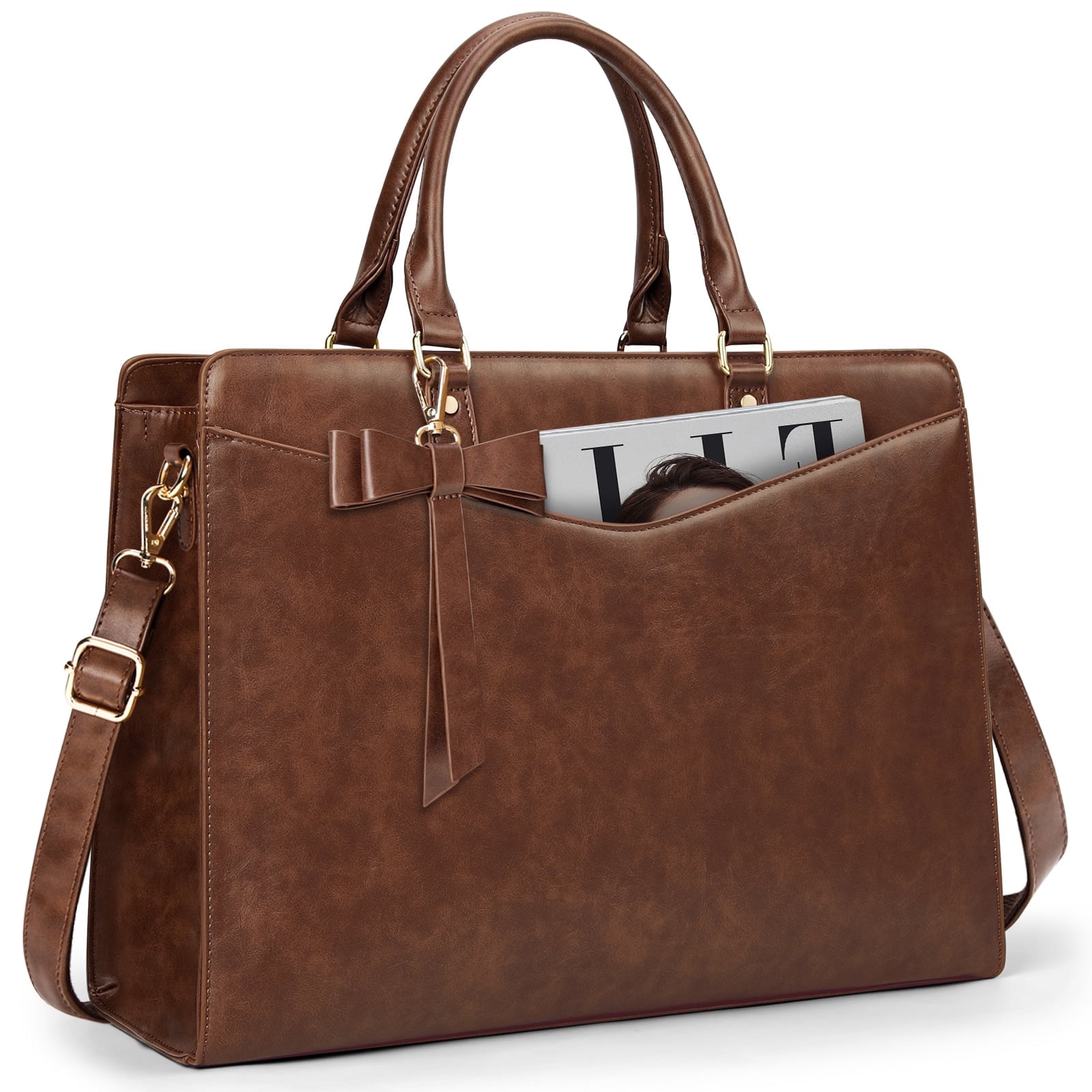 RAINSMORE Laptop Bag for Women 15.6 Inch PU Tote Bag Lightweight ...