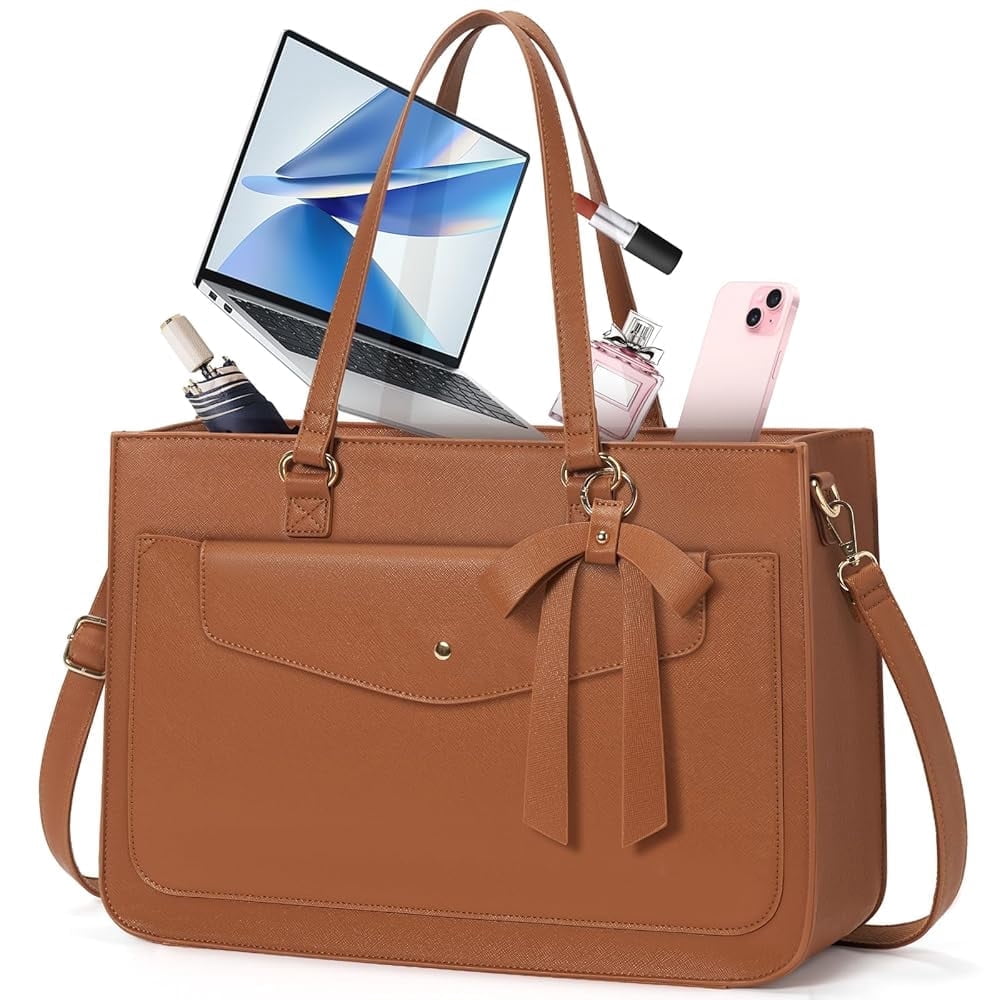 RAINSMORE Laptop Bag for Women 15.6 Inch Work Tote Bags Leather Laptop ...