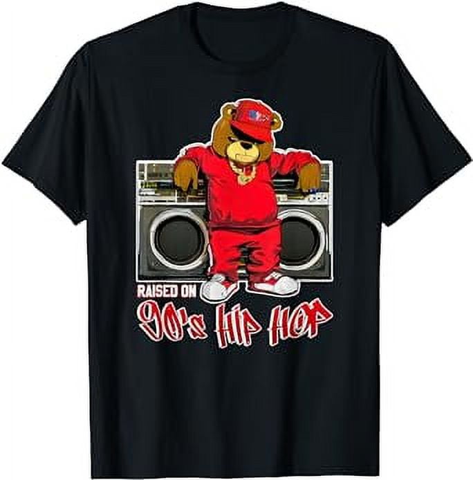 RAISED ON 90s HIP HOP Anniversary Teddy Bear Graffiti Rap T-Shirt ...