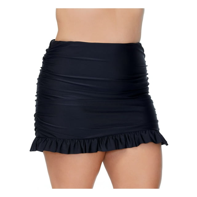 Raisins Curve Womens Black Stretch Shirred Full Coverage Ruffled Echo