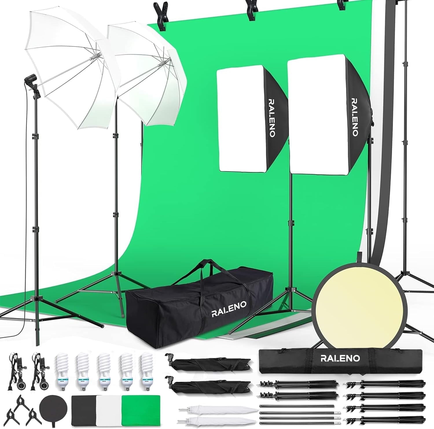 RALENO Photography Lighting Kit, 8.5 x 10ft Backdrop Stand with Green ...