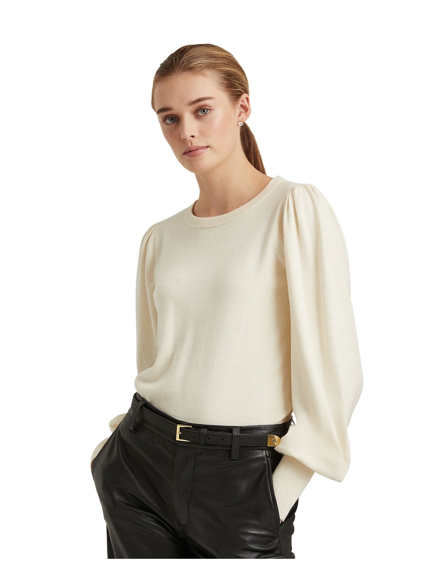 RALPH LAUREN Womens Beige Long Sleeve Jewel Neck Wear To Work Sweater M ...