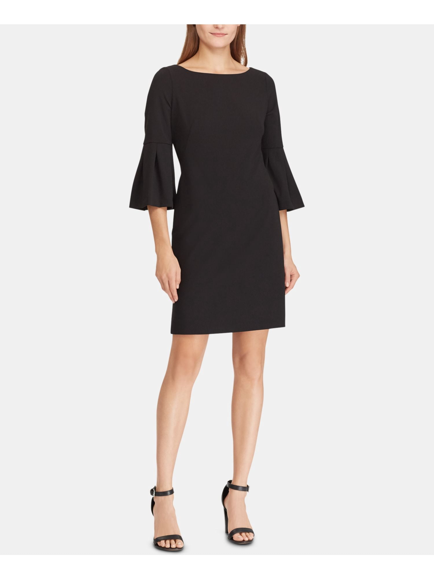RALPH LAUREN Womens Black Bell Sleeve Jewel Neck Above The Knee Formal ...