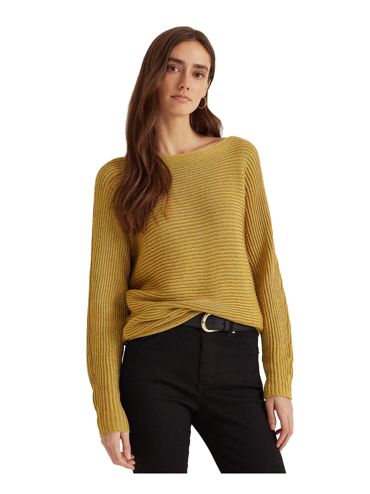RALPH LAUREN Womens Gold Dolman Sleeve Boat Neck Sweater XL - Walmart.com