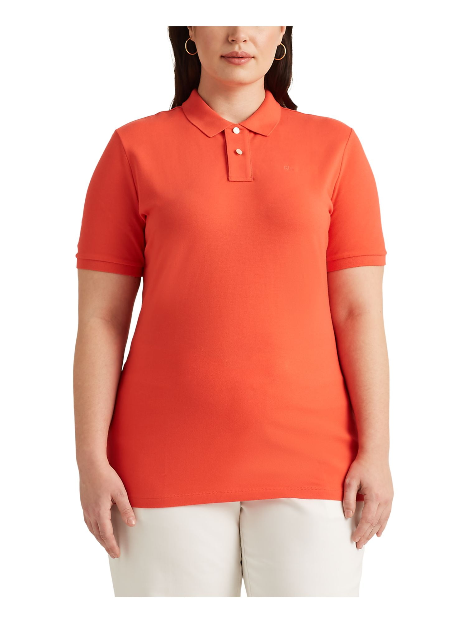 RALPH LAUREN Womens Orange Short Sleeve Collared Wear To Work Top Plus ...