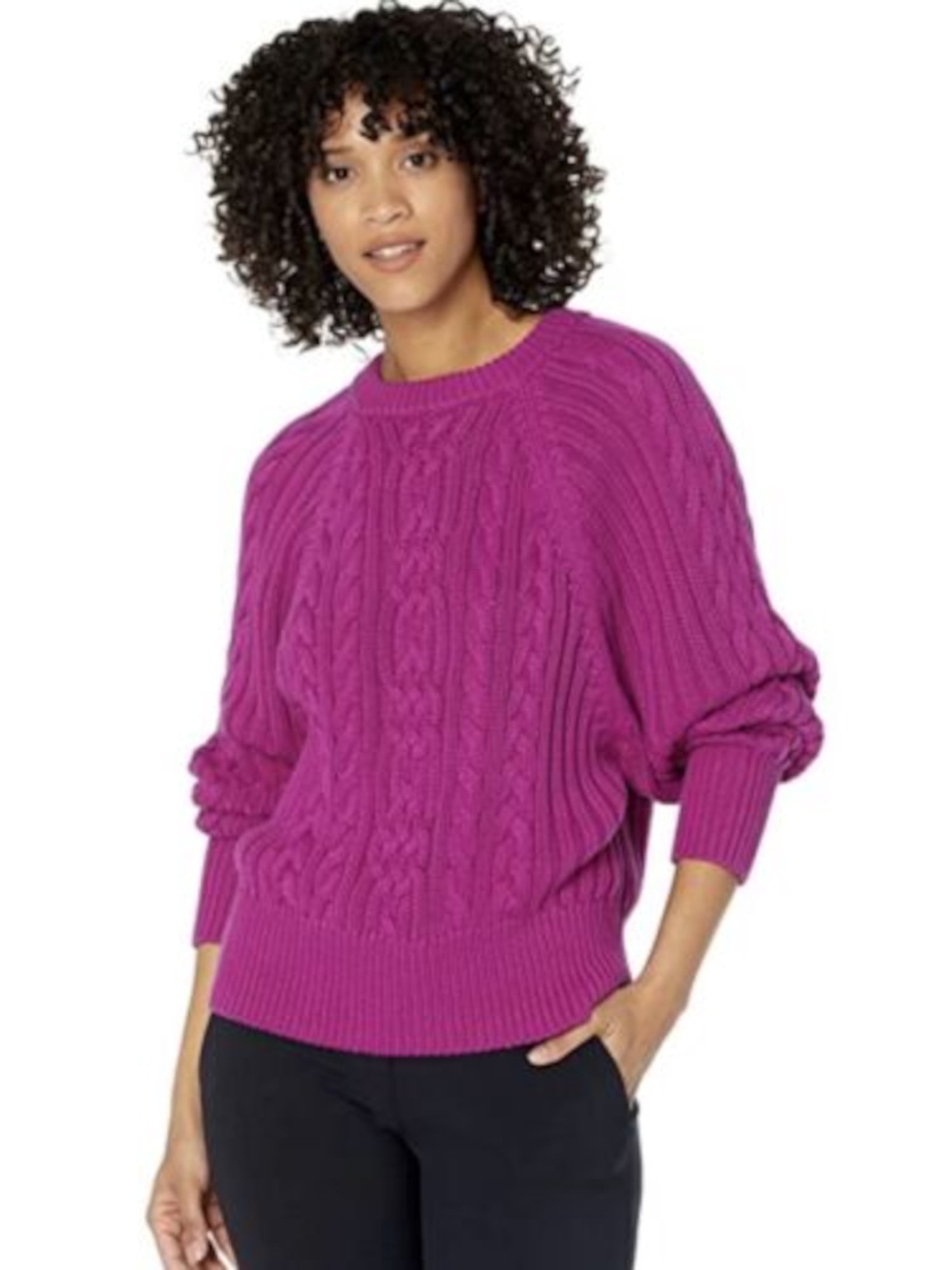 RALPH LAUREN Womens Purple Ribbed Dolman Sleeve Crew Neck Sweater XL ...