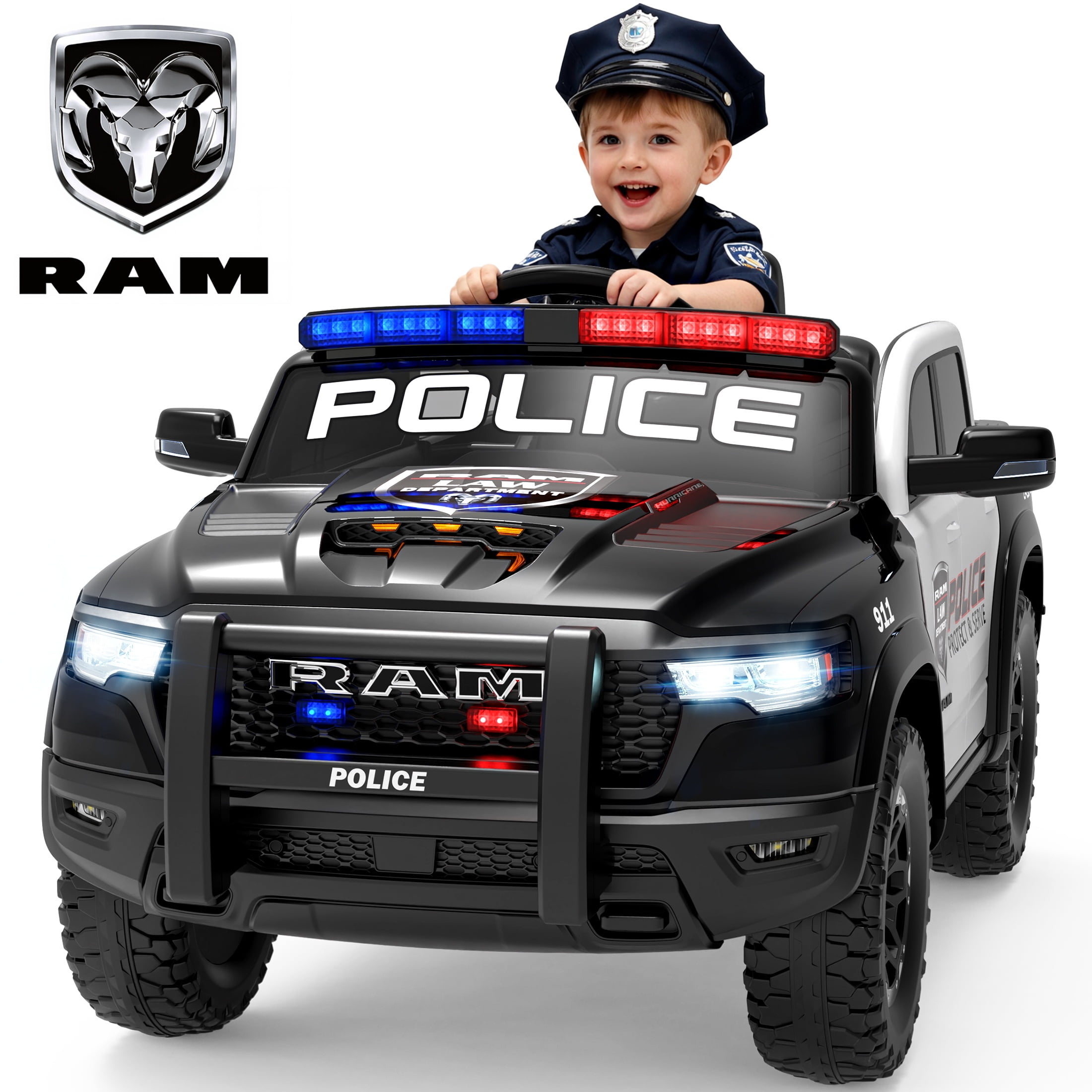 RAM 1500 Ride on Car Toy for Kids, 12V Powered Ride on Truck Toy with ...