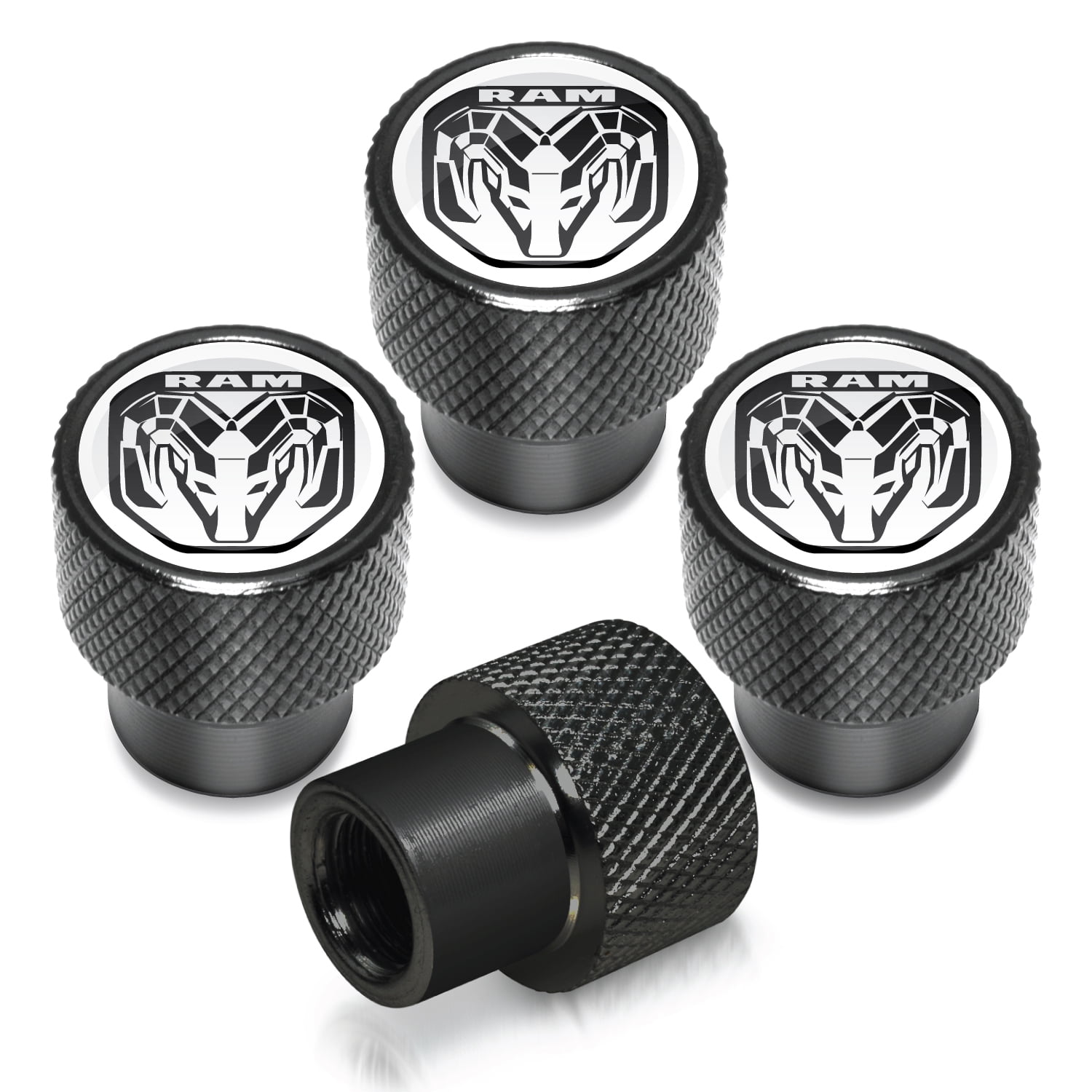 RAM 2019 Logo in White on Black Aluminum Tire Valve Stem Caps - Walmart.com