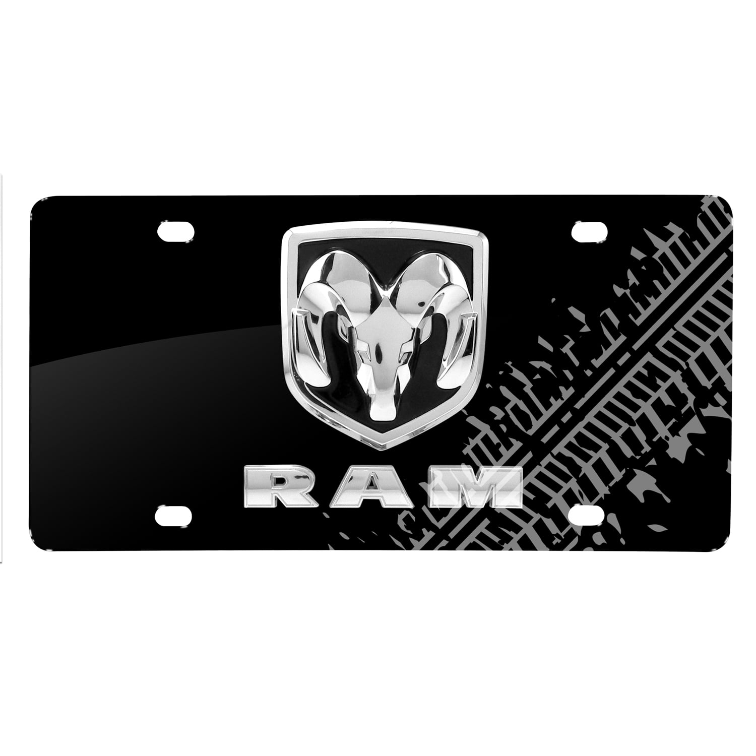 RAM 3D Logo with Tire Track Marks 12"X6" Black Solid Acylic License ...