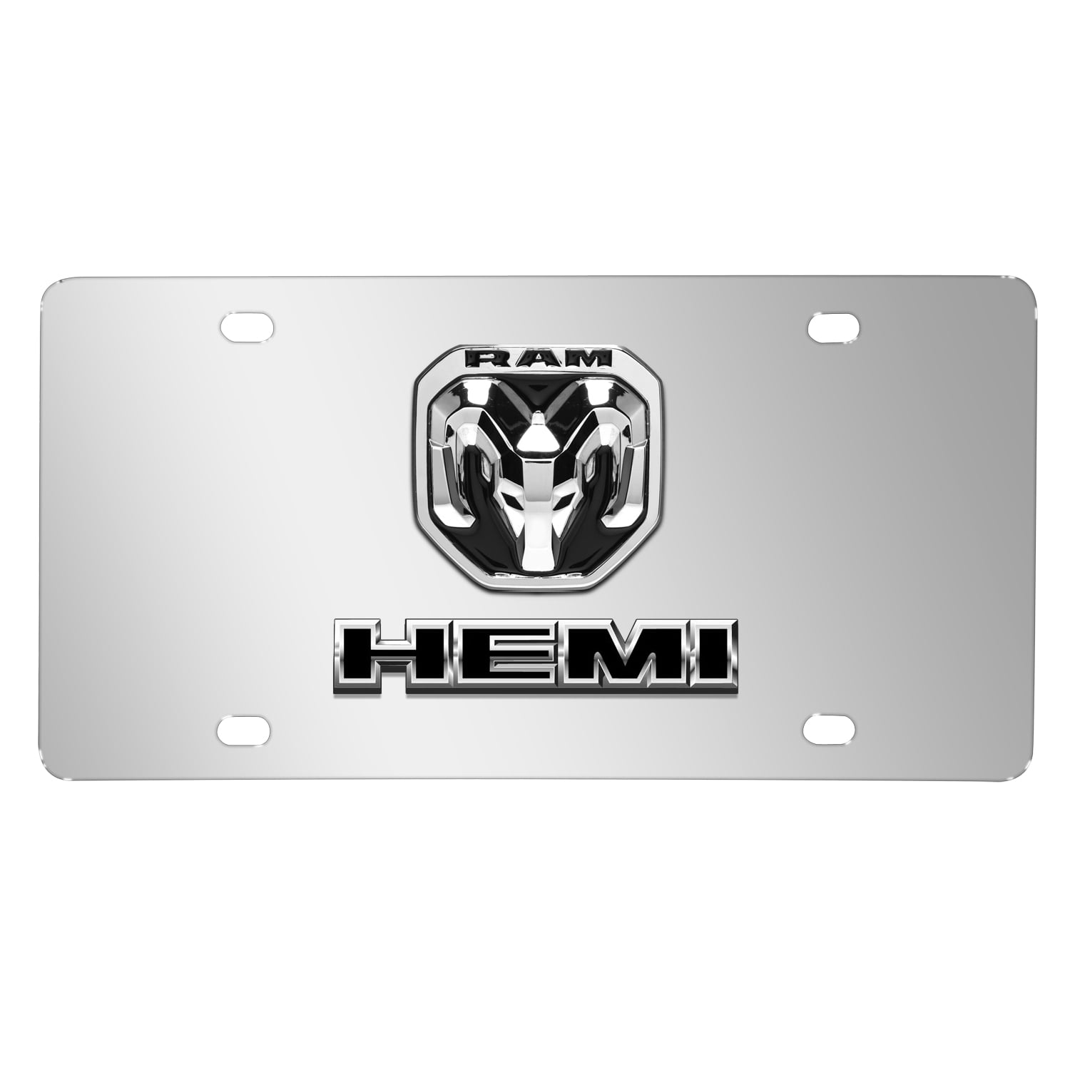 RAM HEMI 2019 up 3D Dual Logo on 12"X6" Chrome Stainless Steel License ...