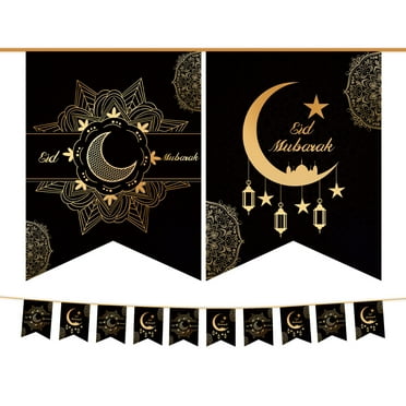 Quqiuxian Ramadan Kareem Burlap Banner Muslim Eid Bunting Pull Flag ...