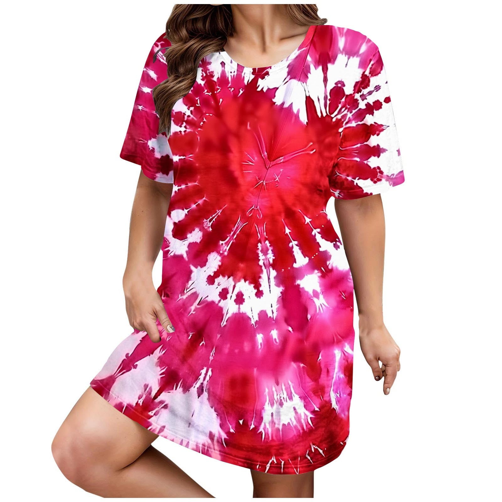 RANJIE Women's Plus Size Valentine's Day Nightgown Heart Print Short ...