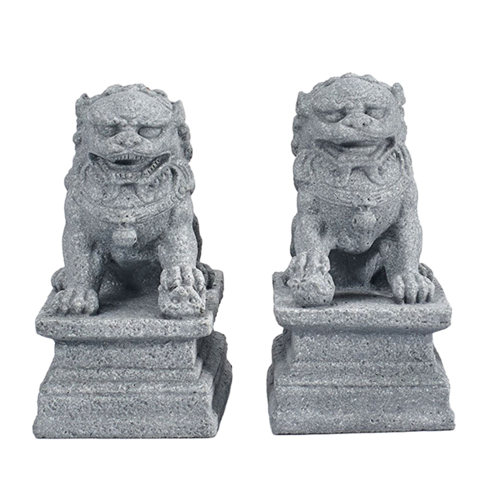 RANME 1 Pair Fu Foo Dogs Guardian Lion Statues Sandstone Lions Chinese ...