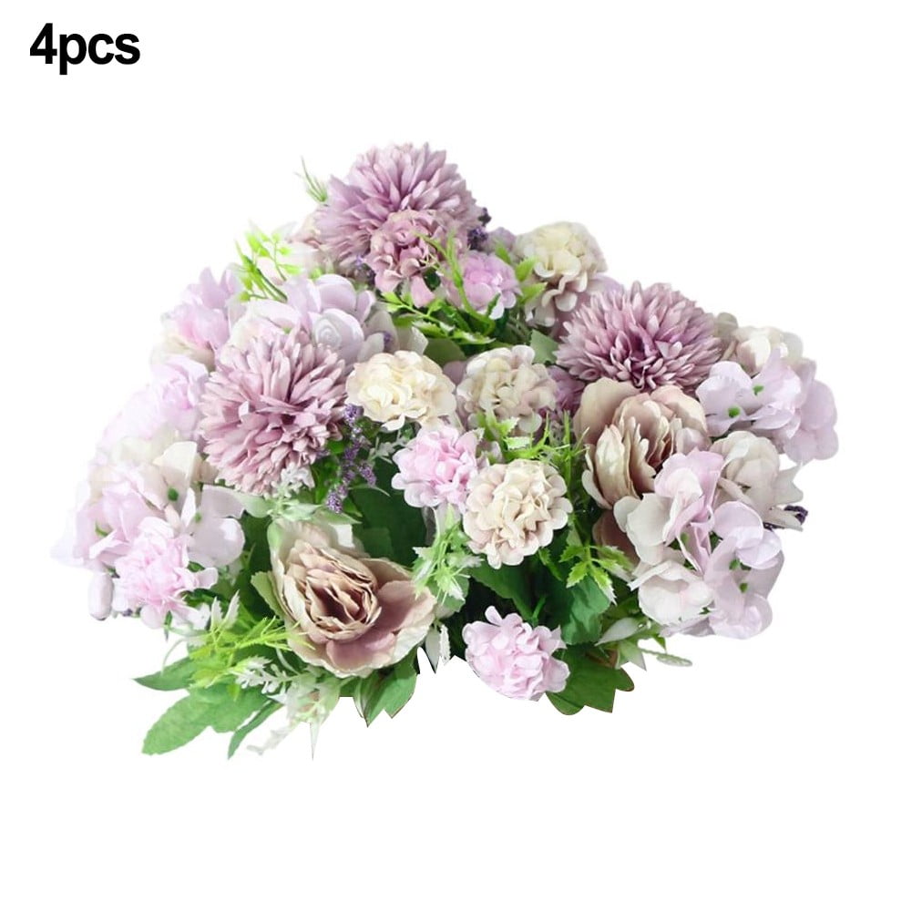 RANME Light Blue Peony & Hydrangea Silk Flowers - 4 Pack For Wedding ...