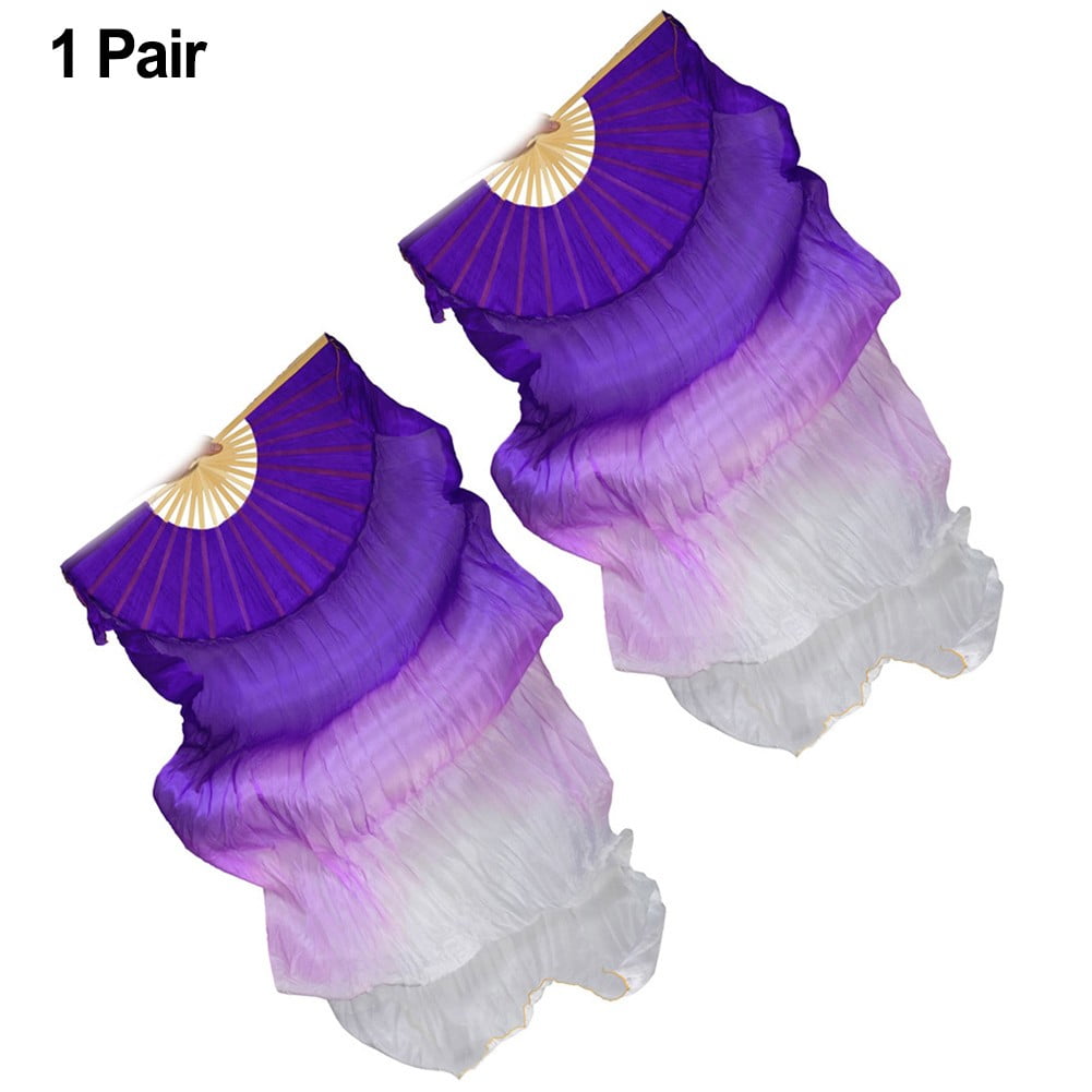 RANMEI 1 Pair Belly Dance Fans Silk Real Long Silk Fans Dancing Fans ...