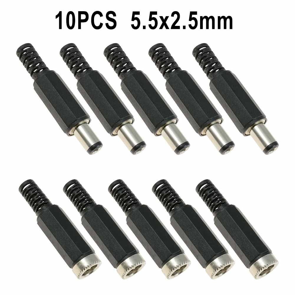 RANMEI 10Dc Power Connector Kit 2.1*5.5Mm/2.5*5.5Mmmale + Female Pair ...