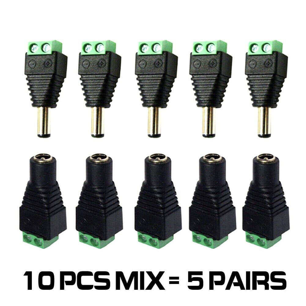 RANMEI 10PCS 12V DC MALE FEMALE POWER CONNECTOR ADAPTER PLUGS FOR CCTV ...