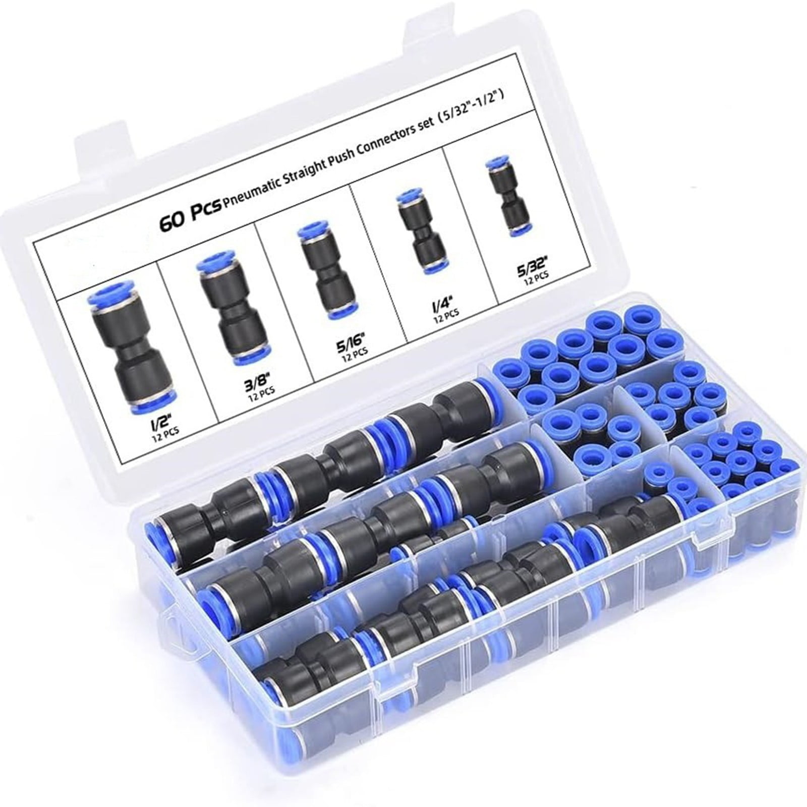 RANMEI 60Pcs 4/6/8/10/12 Mm Quick Release Pneumatic Push To Connect Fittings Kit - Walmart.com