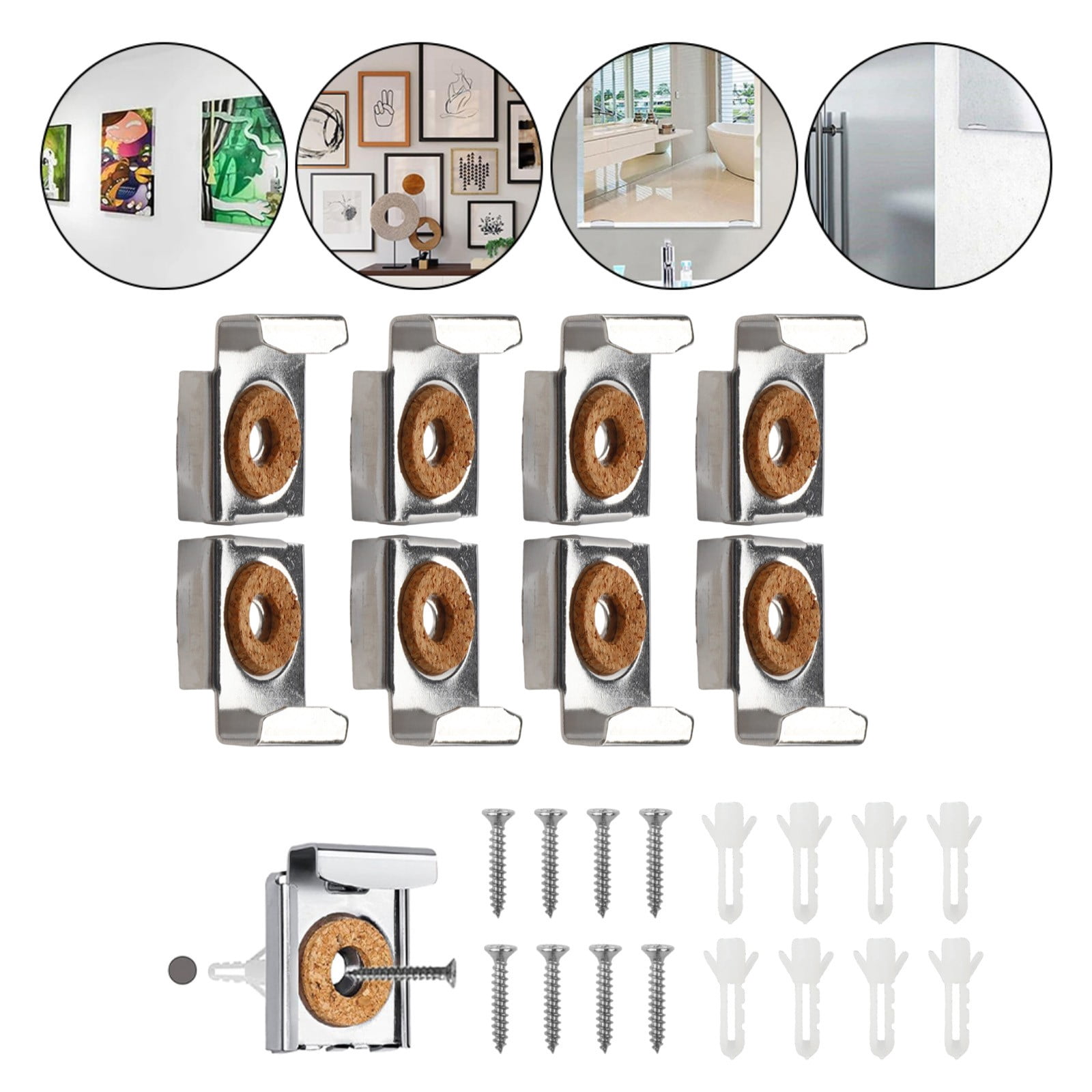 RANMEI 8Pcs Mirror Wall Hanging Fixing Kit Frameless Clips Mounting ...