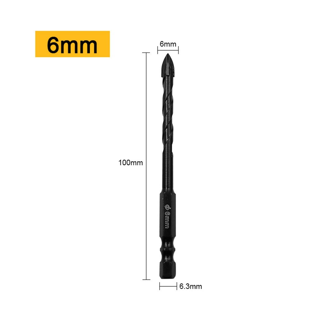 RANMEI Hexagon Shank Double Grooved Glass Drill Four Edge Cross Spiral ...