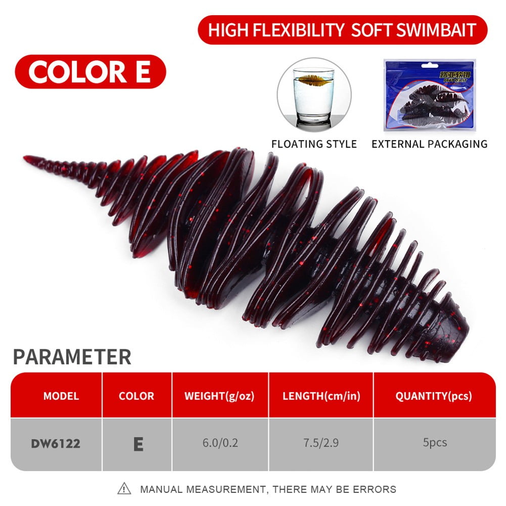 RANMEI Vibrant Colored Soft Worms 5Pcs Pack For Bass Fishing 7Cm ...
