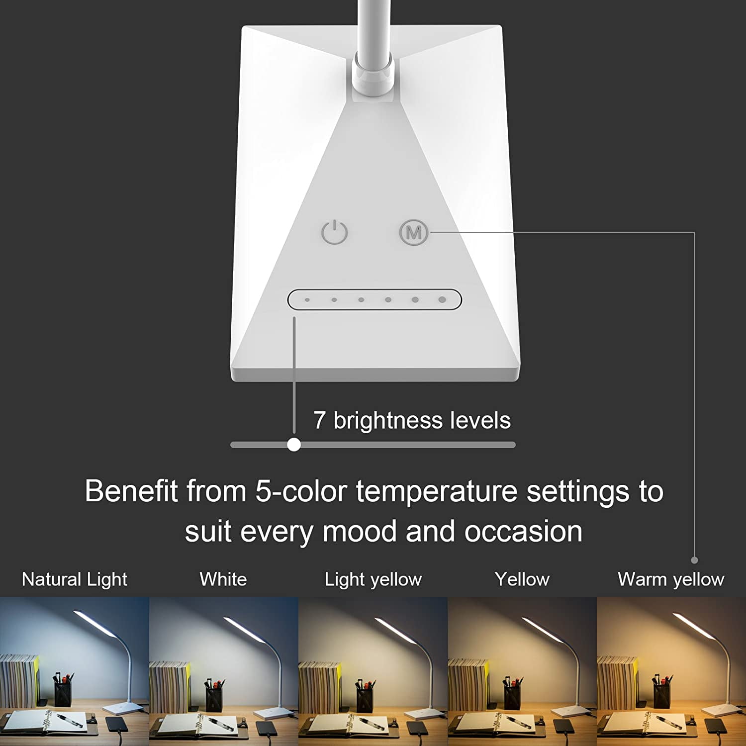 RAOYI LED Desk Lamp, 12W Dimmable Table Lamp Eye-Caring Reading Light ...