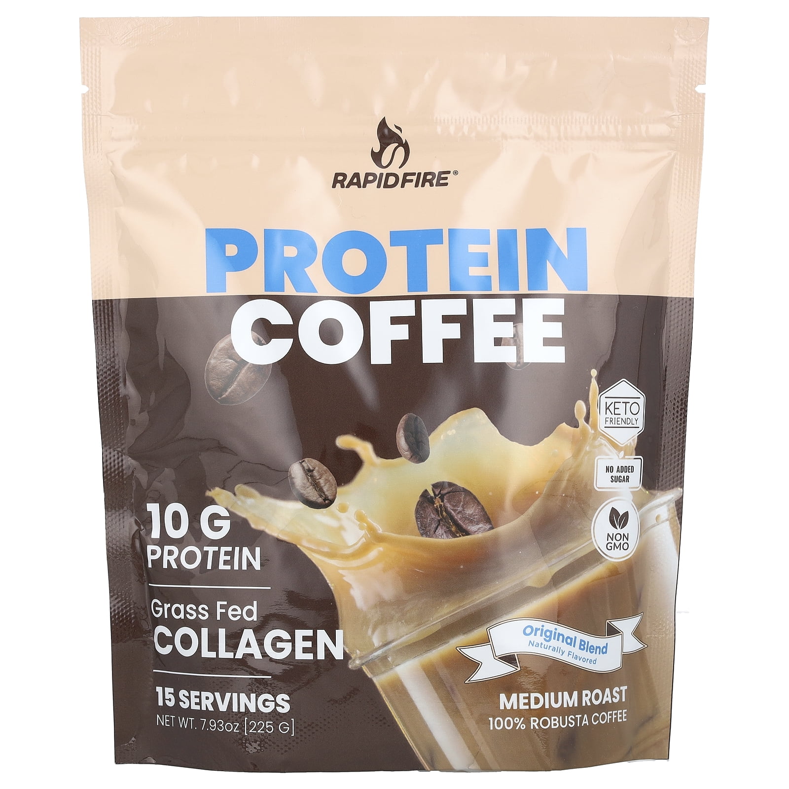 RAPIDFIRE Protein Coffee, Original Blend, Medium Roast, 7.93 oz (225 g ...