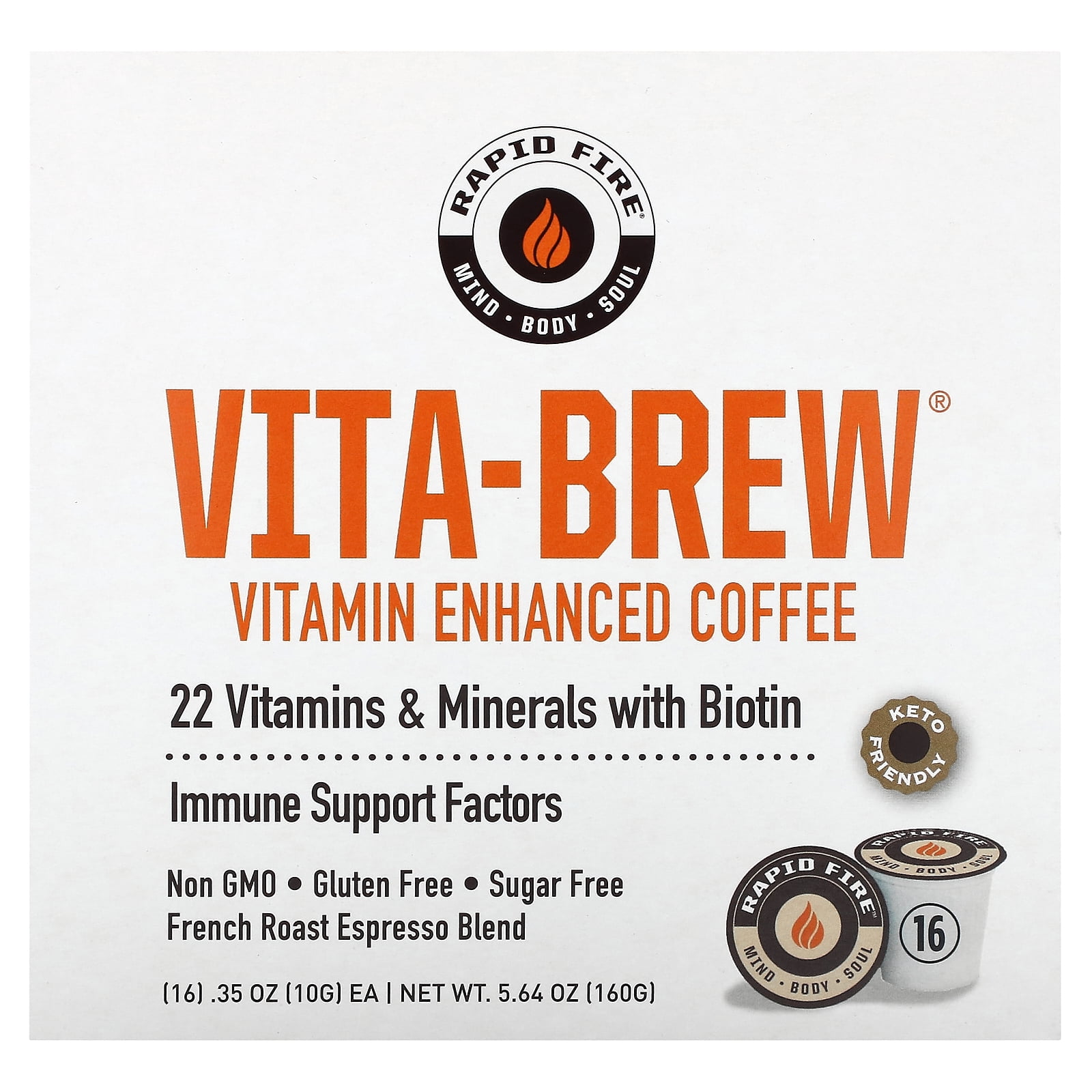 RAPIDFIRE Vita-Brew, Vitamin Enhanced Coffee, French Roast Espresso ...