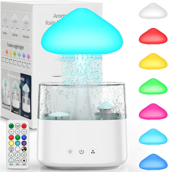 RAPOBRIX 450ml Rain Cloud Humidifier with Remote - Water Drip Mushroom ...