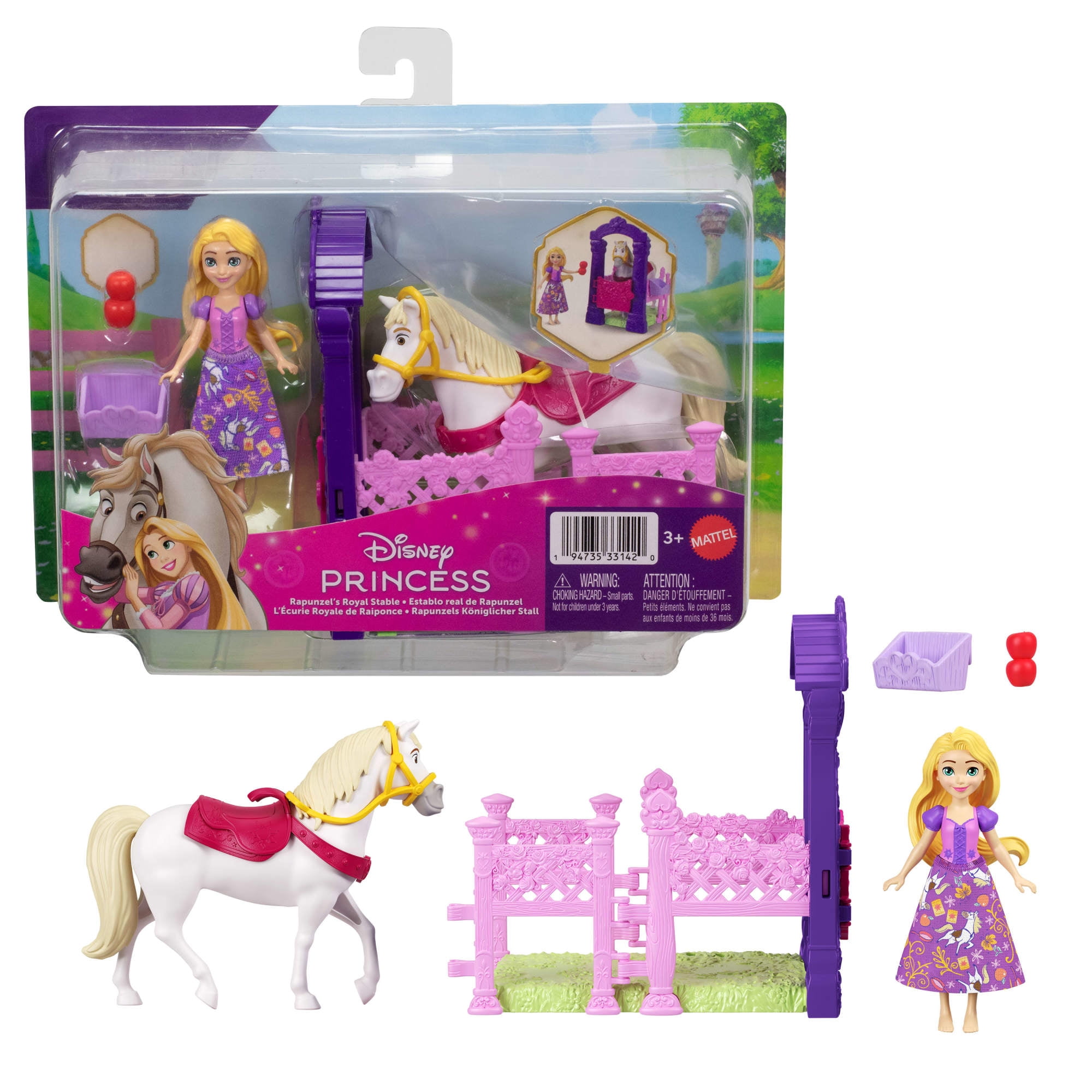 Disney Princess Rapunzel & Maximus Small Doll & Horse Set with Stable ...