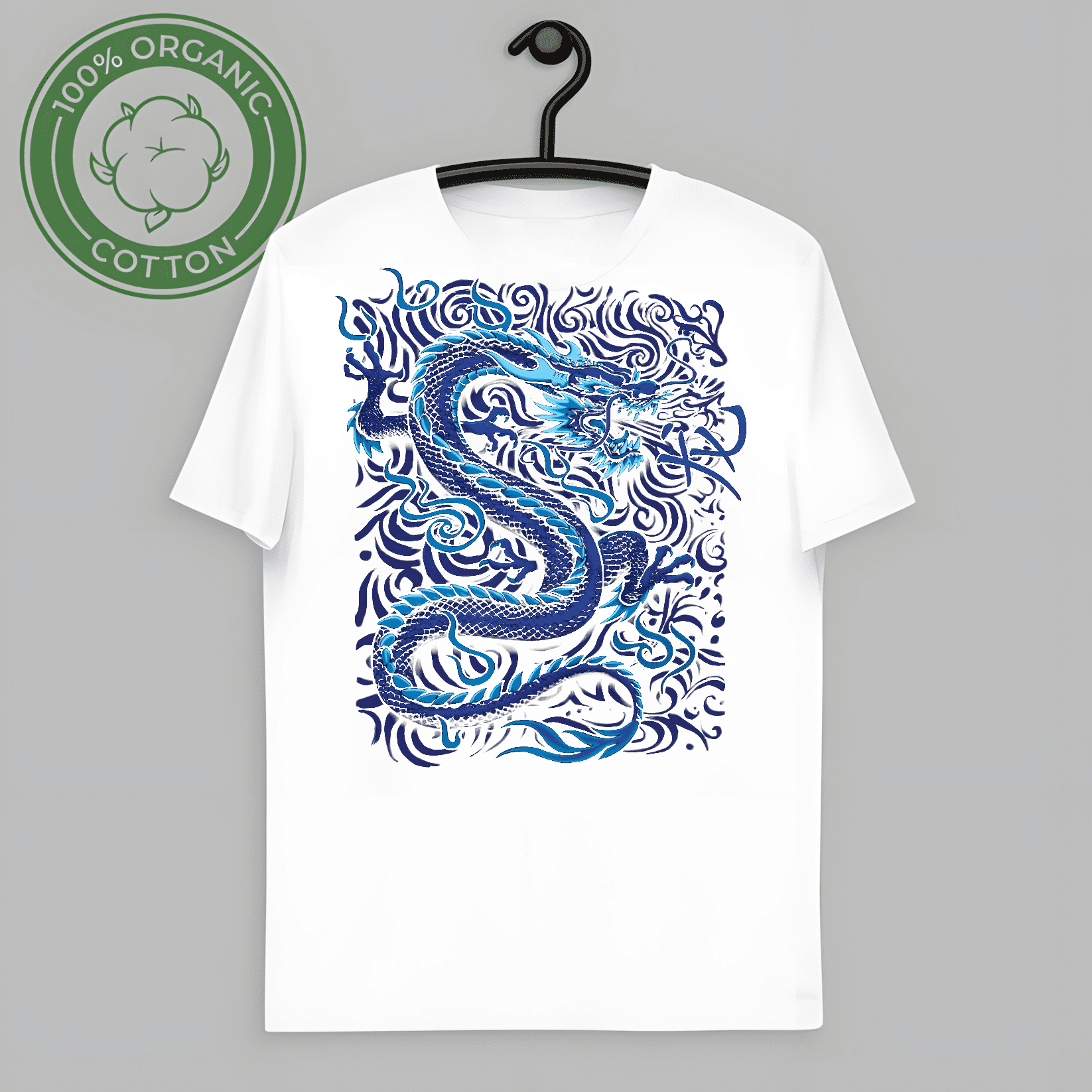 RARE Dragon T-shirt Mens Graphic Tees Blue Dragon Chinese Symbols ...
