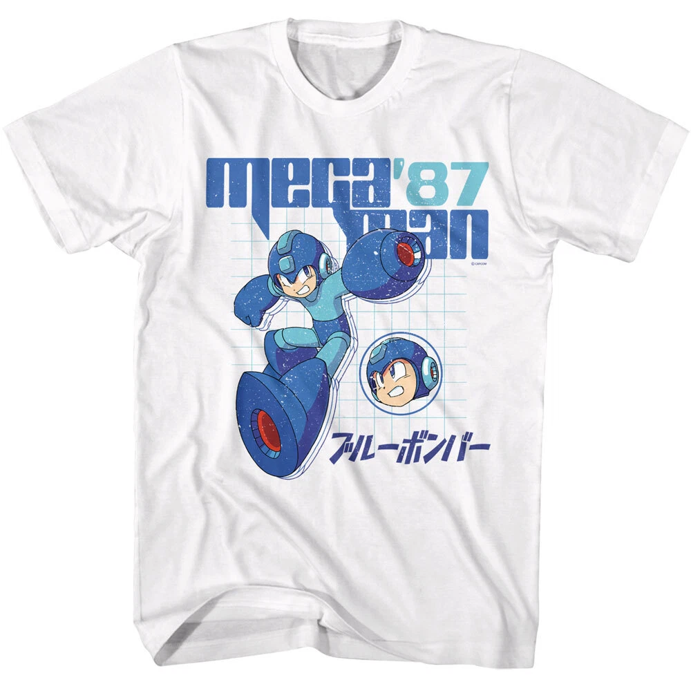 RARE Mega Man T-Shirt Blue Bomber 87 Mens Official Cap Com New White ...