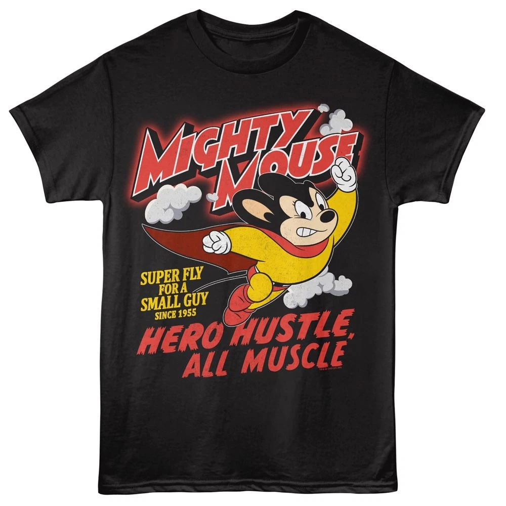 RARE Mighty Mouse T-Shirt Superhero TV Cartoon HERO HUSTLE Adult Black ...