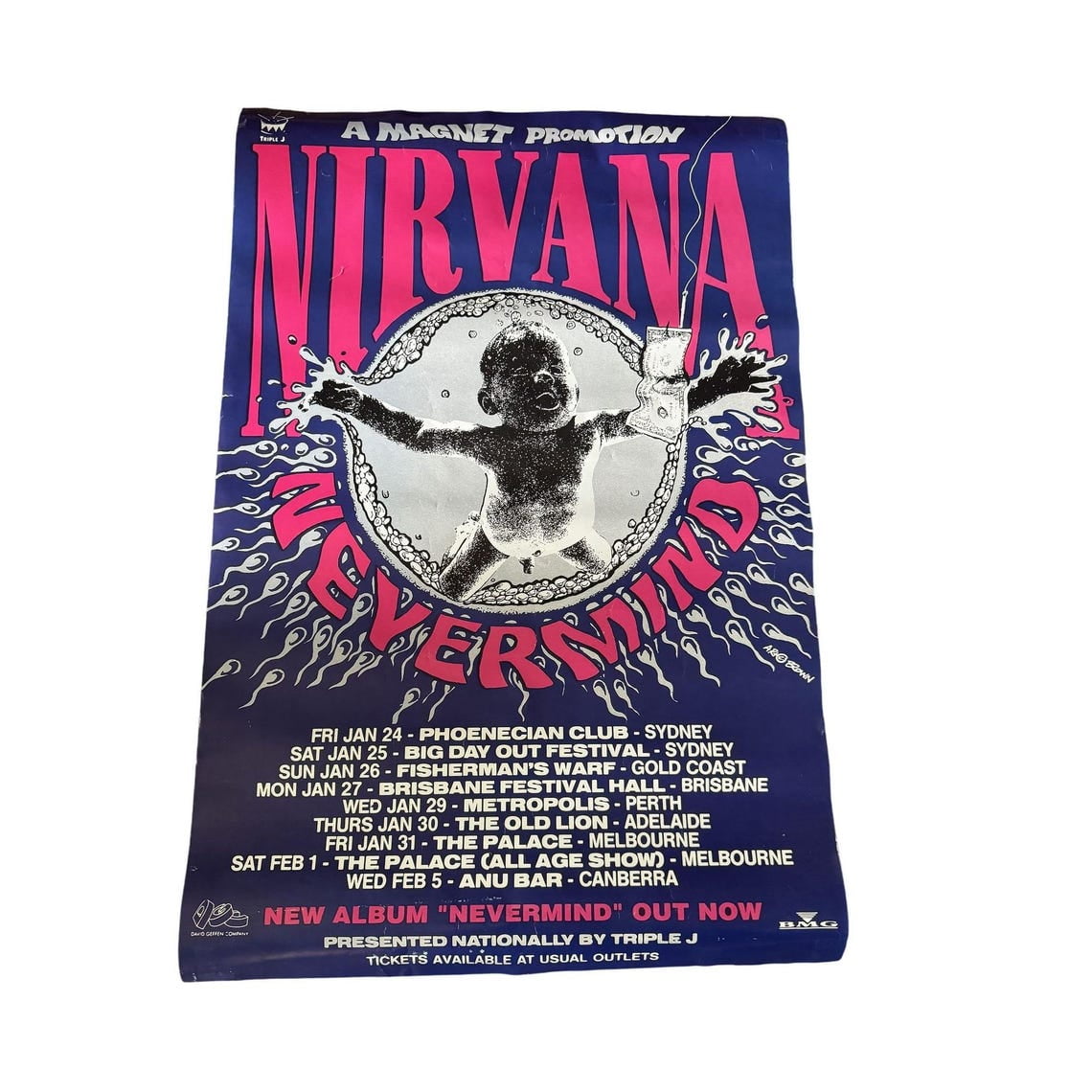 RARE Nirvana Nevermind Tour 1992 Vintage Australia Concert Poster ...