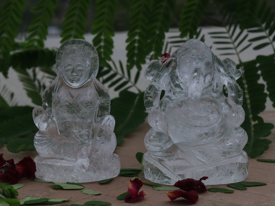RARE!!Rock Crystal Quartz Lakshmi Ganesh/ Lakshmi Ganesh/ Sculpture ...