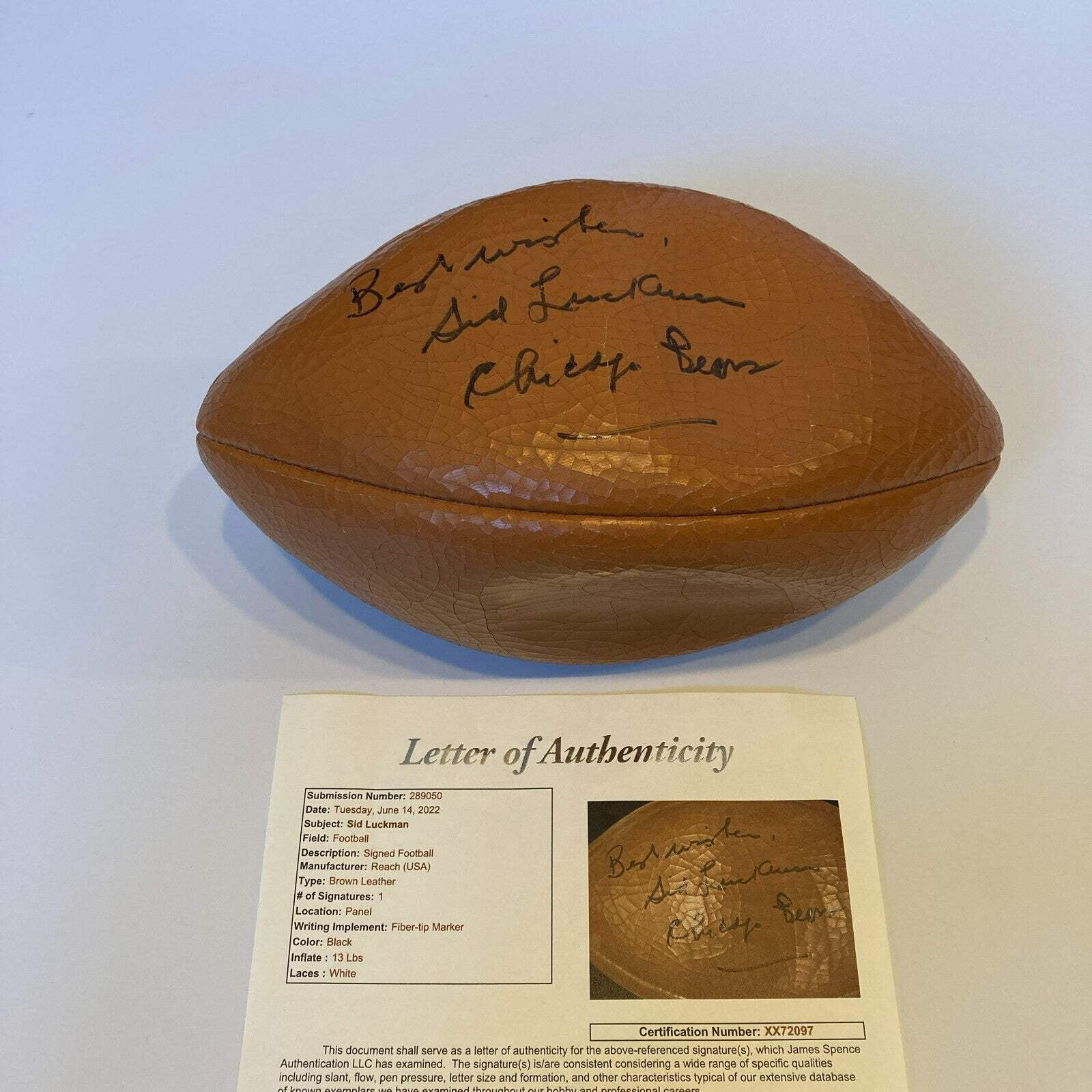 RARE Sid Luckman Signed 1960's Football Chicago Bears JSA COA - Walmart.com