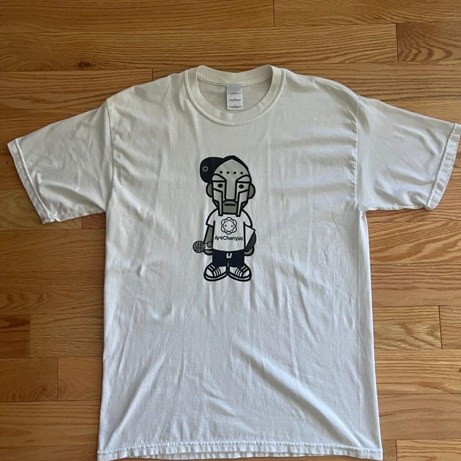 RARE Vintage MF DOOM White Tee ArtChemist Mad villain Stones Throw Rap ...