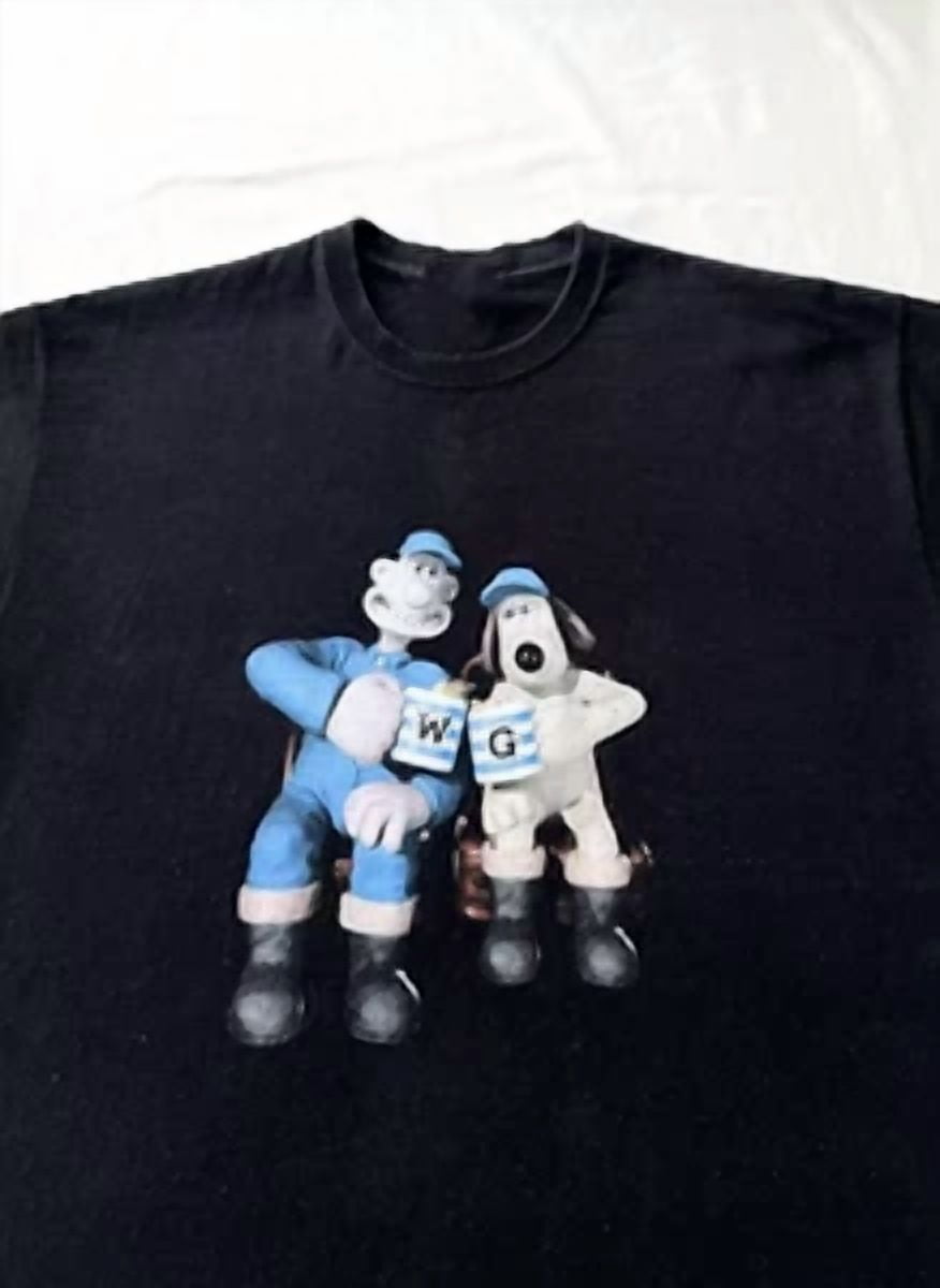 RARE Wallace and Gromit Movie Cartoon Black Short Sleeve All Size Shirt ...