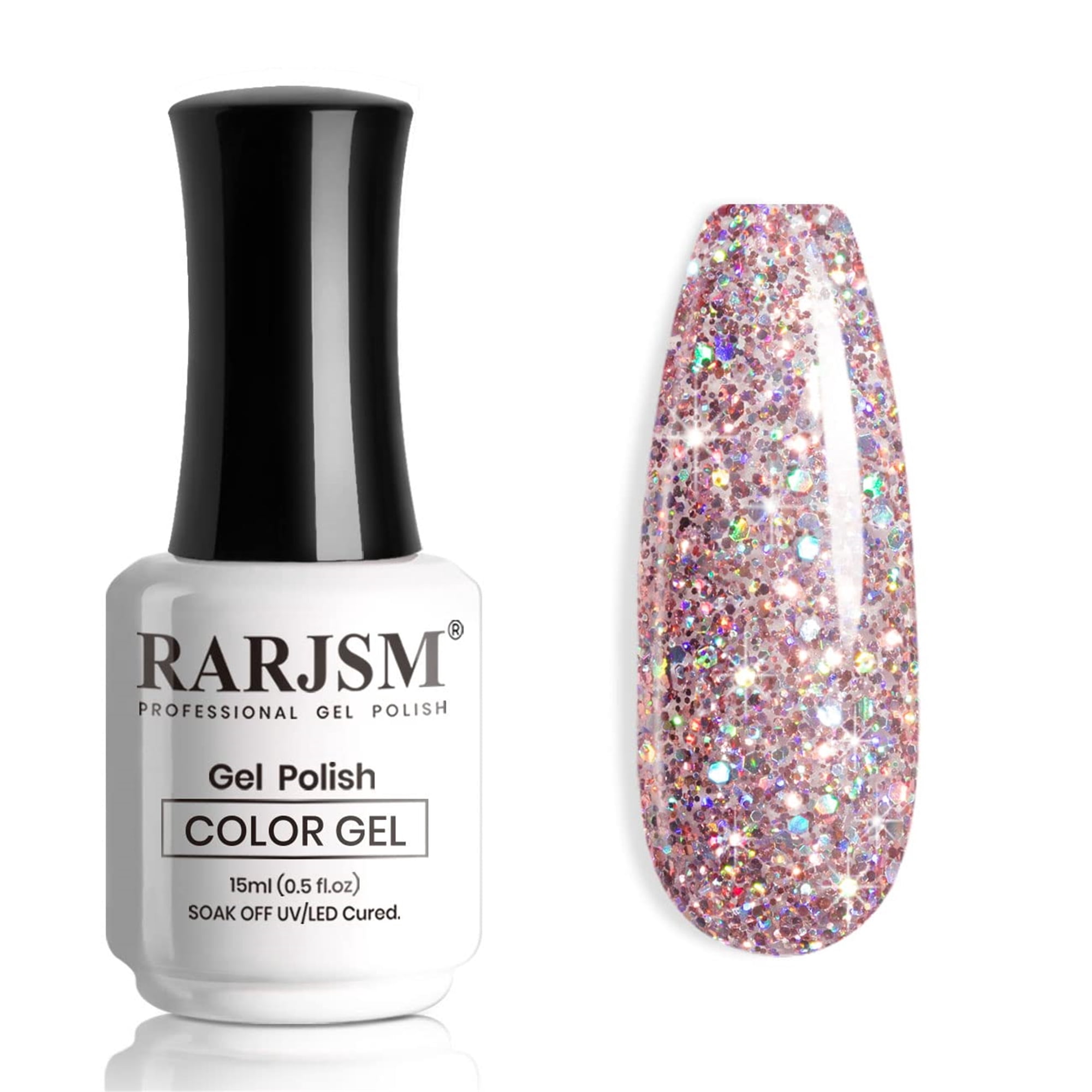 RARJSM Glitter Gel Nail Polish, Soak off UV LED Rainbow Shimmer ...