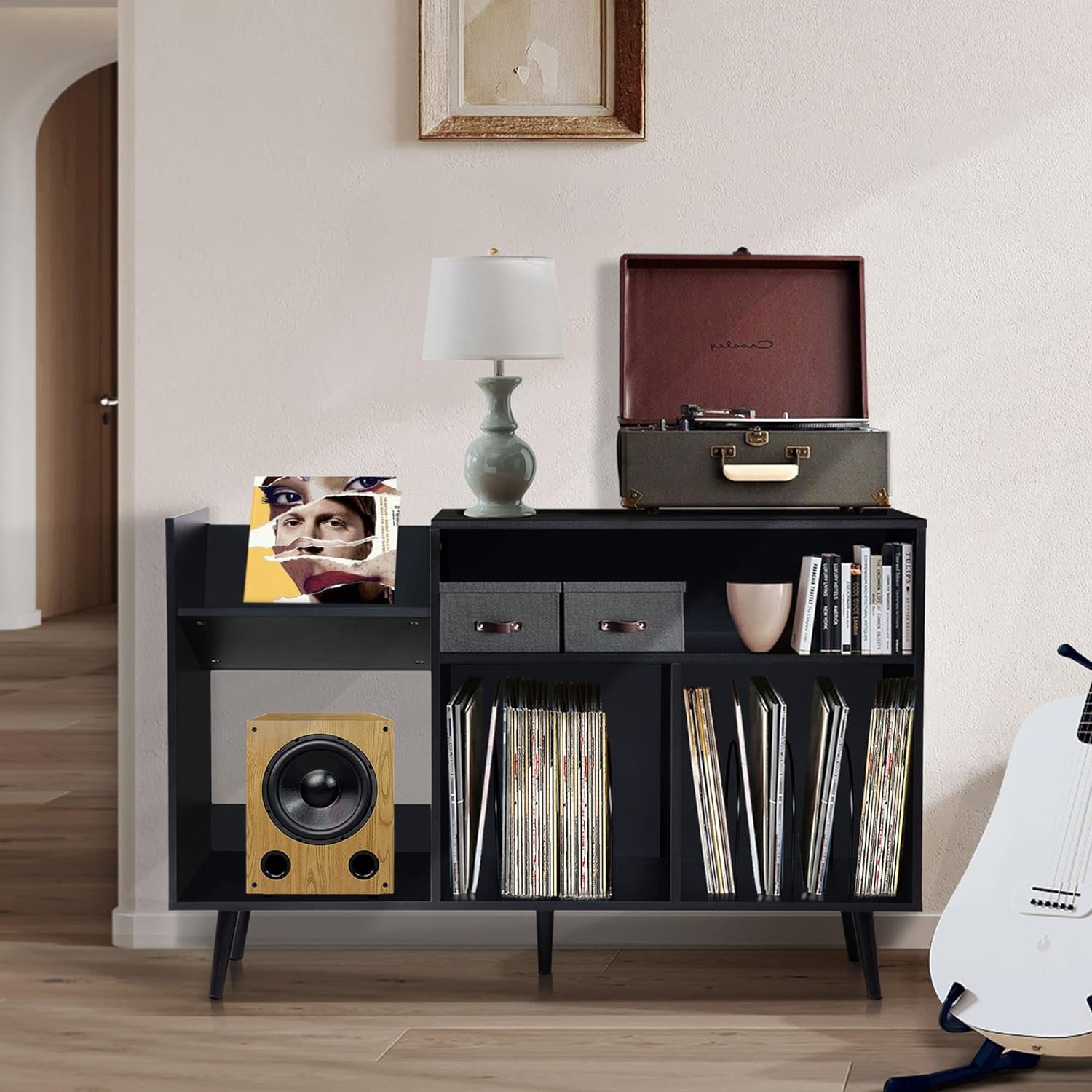 RARZOE Large Record Player Stand, Mid Century Turntable Stand Table ...
